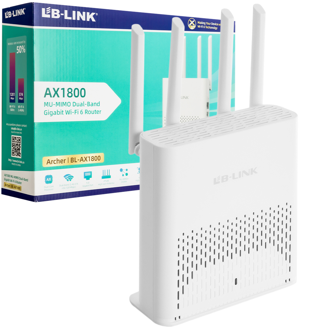LB-Link BL-AX1800 Router WiFi6 AX1800 Dual Band z Gigabit Portami