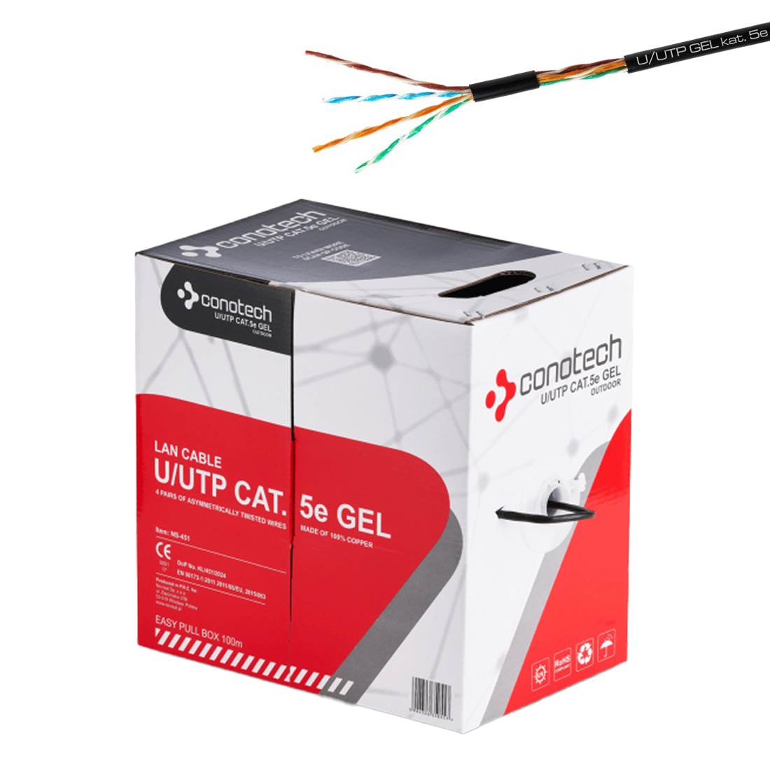 Kabel Sieciowy Conotech 305m U/UTP kat.5e GEL Zewnętrzny UV Miedziany