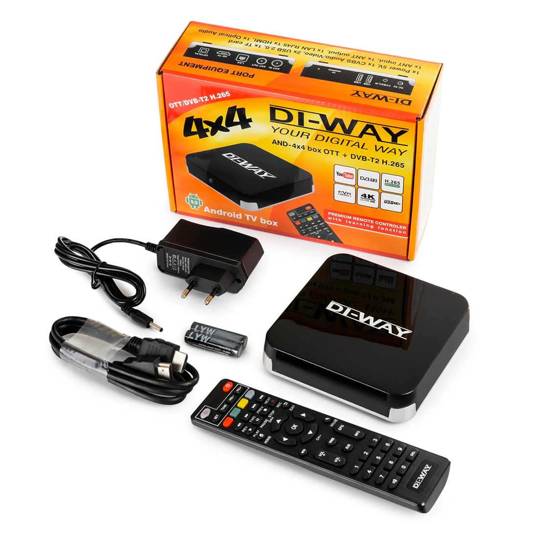 Dekoder DVB-T2 4K DI-WAY AND-4X4 Android TV: HEVC, WiFi & Streaming