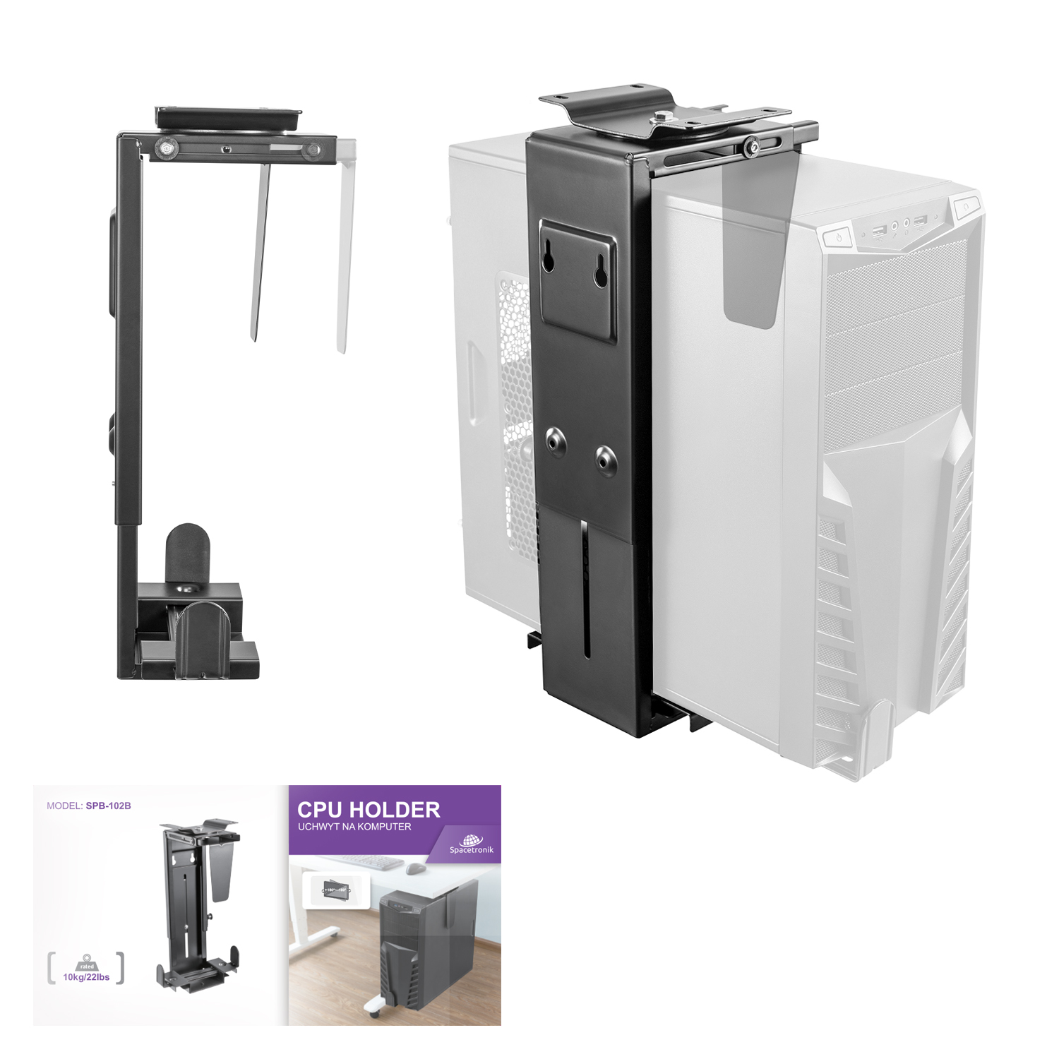 Uchwyt Spacetronik SPB-102B – stalowy, regulowany, antykradzieżowy