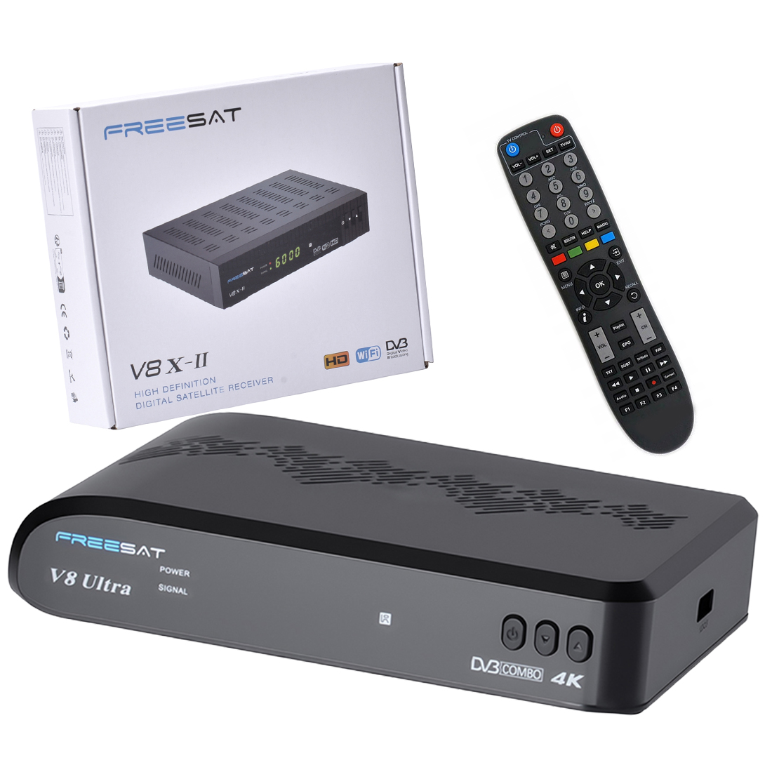 Tuner combo DVB-S2X/T2/C4K z Wi-Fi Freesat V8 X-II